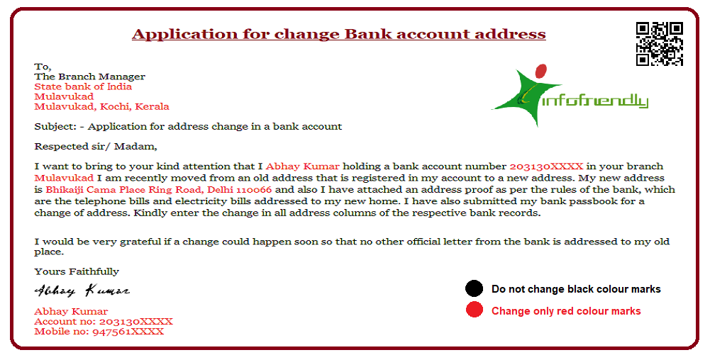 Application for change Bank account address - INFOFRIENDLY Application for change Bank account address - INFOFRIENDLY